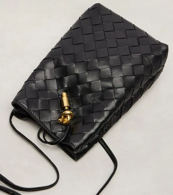 Bottega Veneta Andiamo Intrecciato Leather Phone Pouch - Black