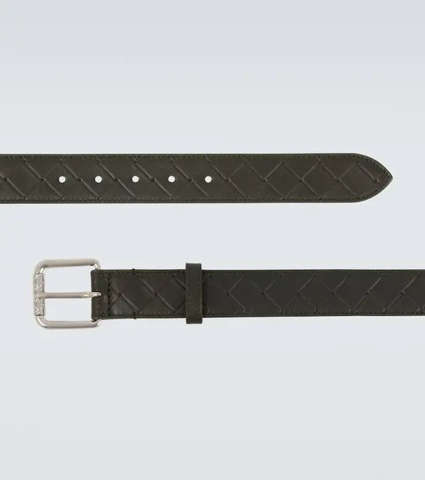 Bottega Veneta Intrecciato Embossed Leather Belt - Brown