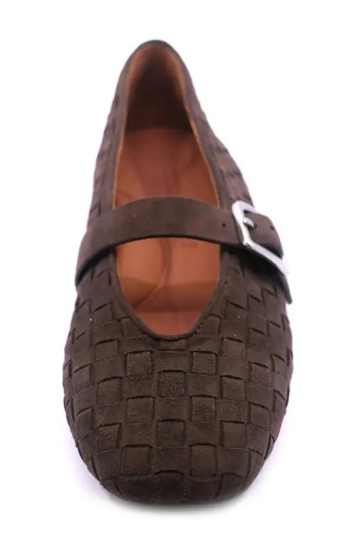 Gentle Souls Winifred Woven Mary Jane Flat - Dark Chocolate Suede