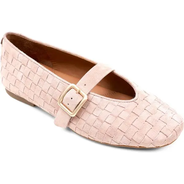Gentle Souls Winifred Woven Mary Jane Flat - Light Pink Suede