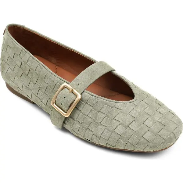 Gentle Souls Winifred Woven Mary Jane Flat - Silver Sage Suede