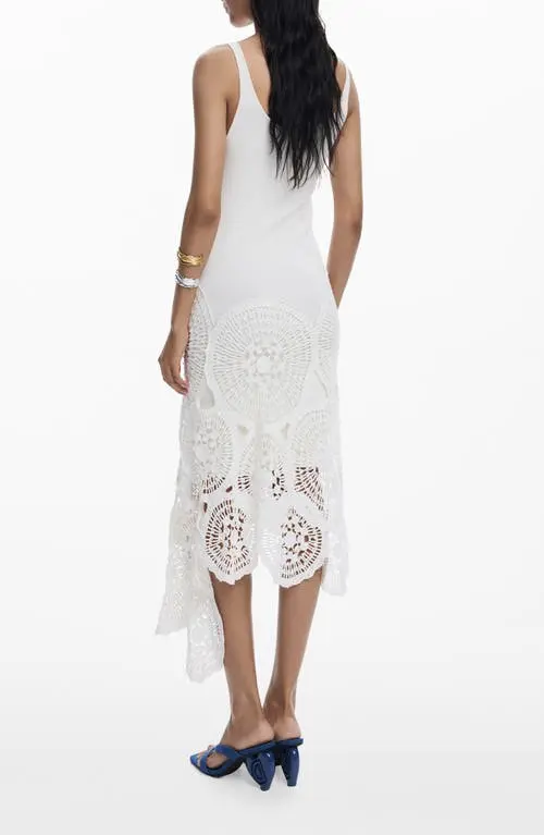 Desigual Asymmetric Hem Crochet Trim Cotton Dress
