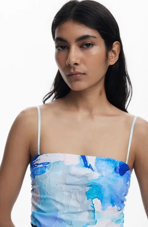Desigual Floral Print Shirred Midi Dress