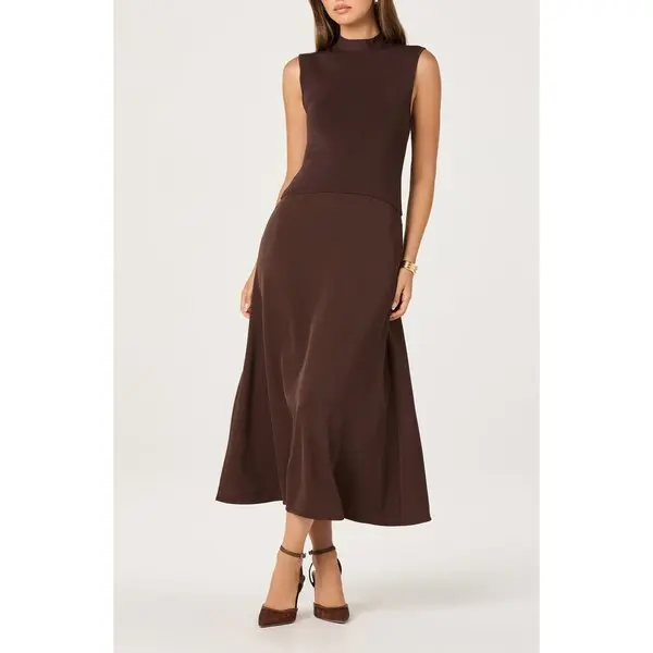 Astr The Label Mixed Media Dress - Brown