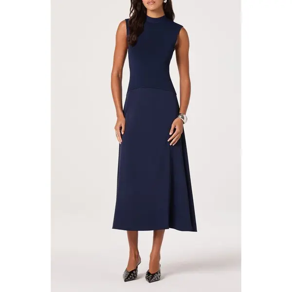 Astr The Label Mixed Media Dress - Navy