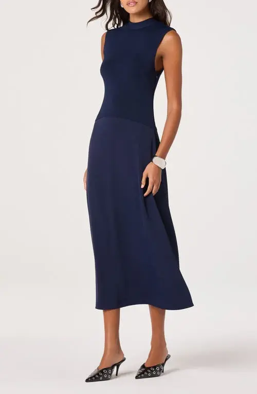 Astr The Label Mixed Media Dress - Navy