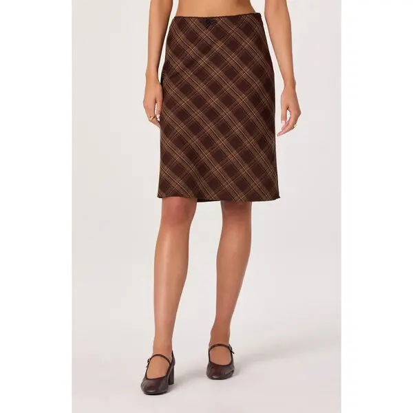 Astr The Label Plaid Slip Skirt - Brown Plaid