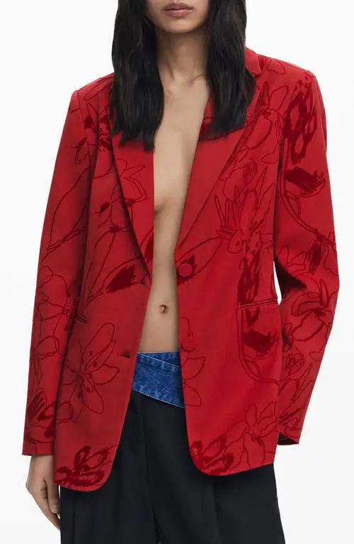 Desigual Tonal Floral Blazer - Orange Red