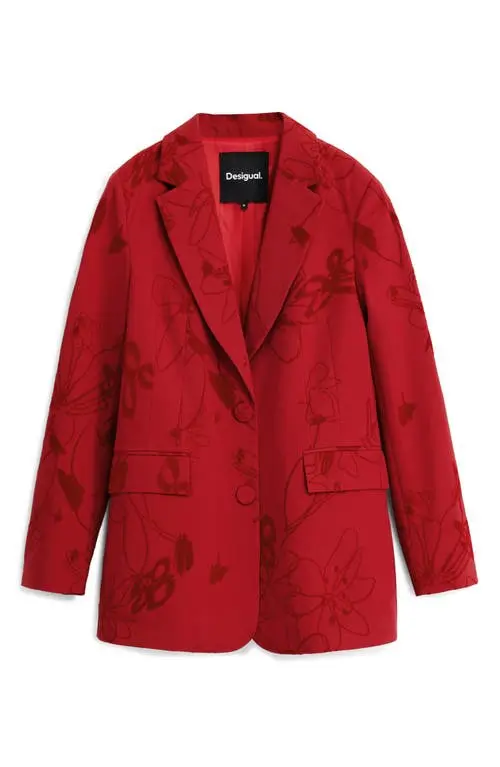 Desigual Tonal Floral Blazer - Orange Red