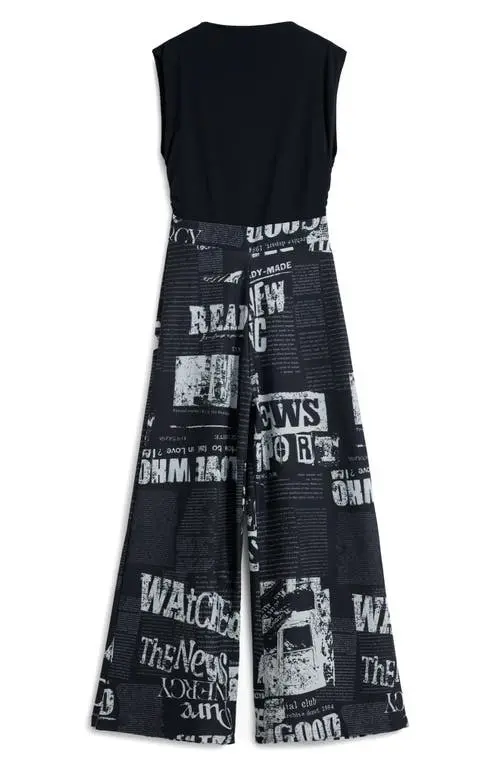 Desigual Colorblock Newspaper Print Jumpsuit