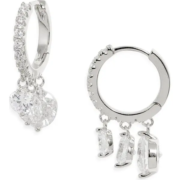Nordstrom Cubic Zirconia Huggie Hoop Earrings - Clear- Silver