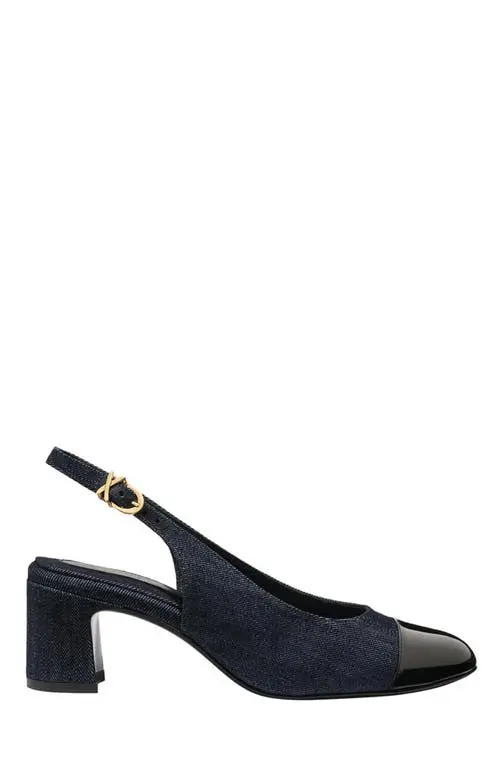 MARGAUX LONNBERG Cap-toe Cluny Slingback Pumps - Indigo Denim And Patent