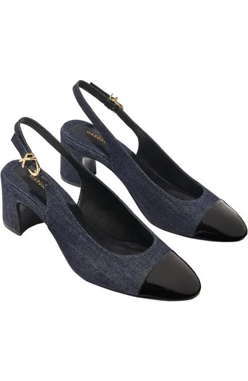 MARGAUX LONNBERG Cap-toe Cluny Slingback Pumps - Indigo Denim And Patent