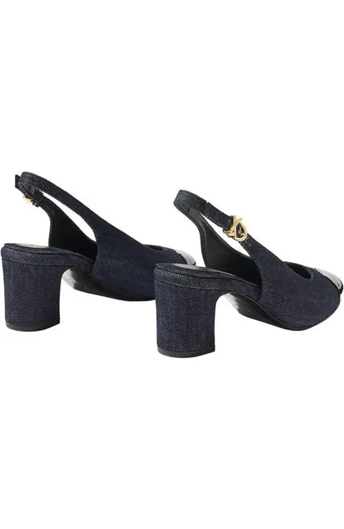 MARGAUX LONNBERG Cap-toe Cluny Slingback Pumps - Indigo Denim And Patent