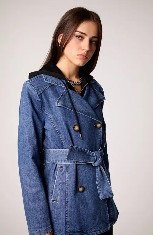 BLUE REVIVAL Gracie Trench Coat With Removable Hoodie