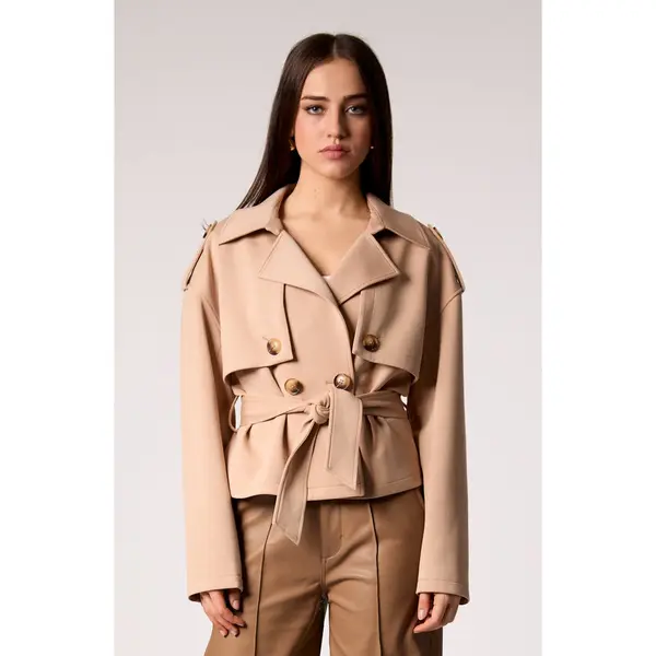 BLUE REVIVAL Charli Cropped Scuba Trench Coat