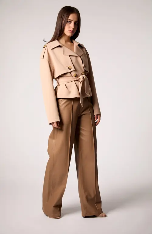 BLUE REVIVAL Charli Cropped Scuba Trench Coat