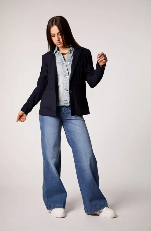 BLUE REVIVAL Fringe Blazer With Removable Denim Insert - Midnight