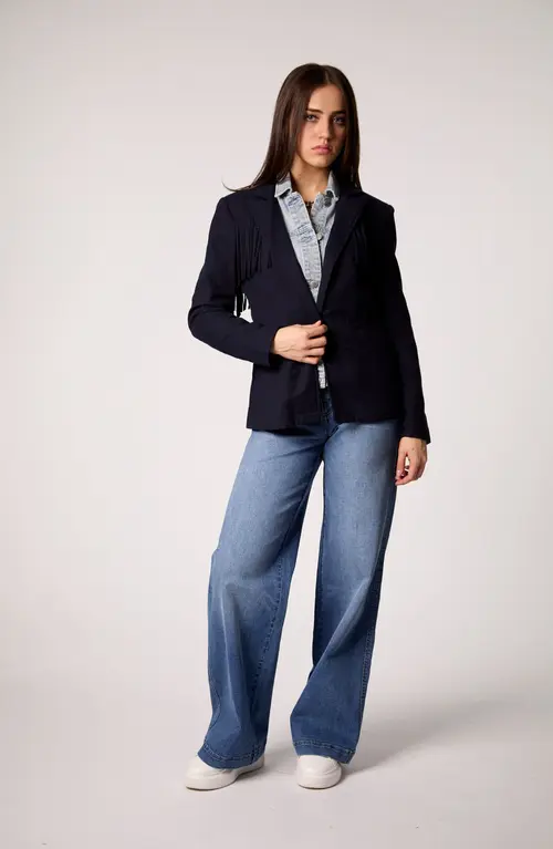 BLUE REVIVAL Fringe Blazer With Removable Denim Insert - Midnight