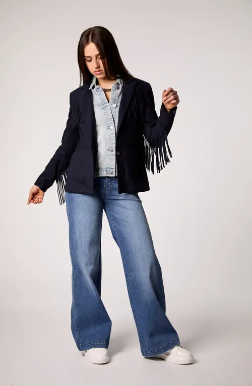 BLUE REVIVAL Fringe Blazer With Removable Denim Insert - Midnight