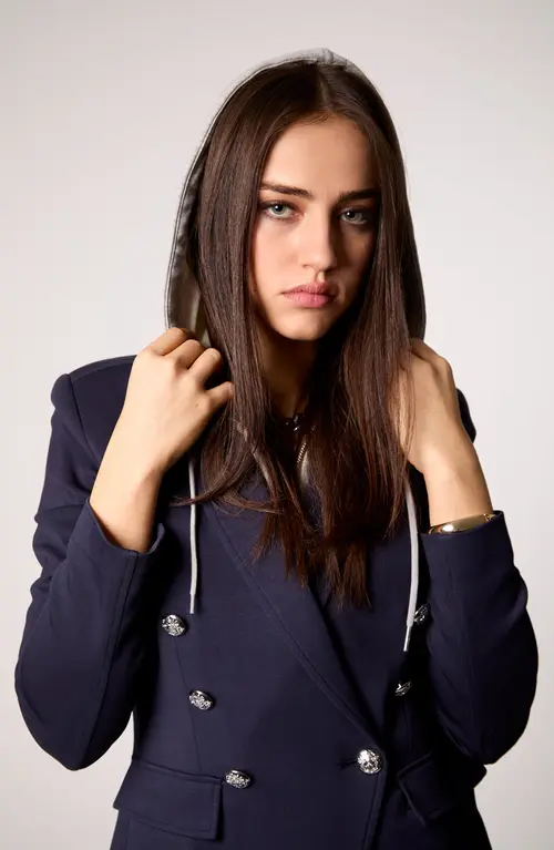 BLUE REVIVAL Double-breasted Blazer With Removable Hoodie Insert