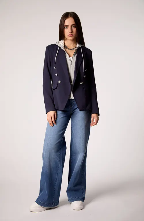 BLUE REVIVAL Double-breasted Blazer With Removable Hoodie Insert