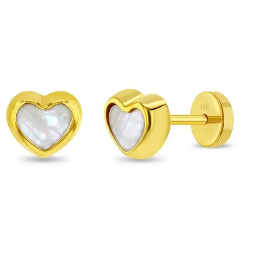 IN SEASON JEWELRY 18k Yellow Mother Of Pearl Heart Stud Earrings - Gold