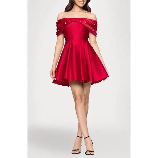 BLONDIE NITES Rhinestone Bow Mini Dress
