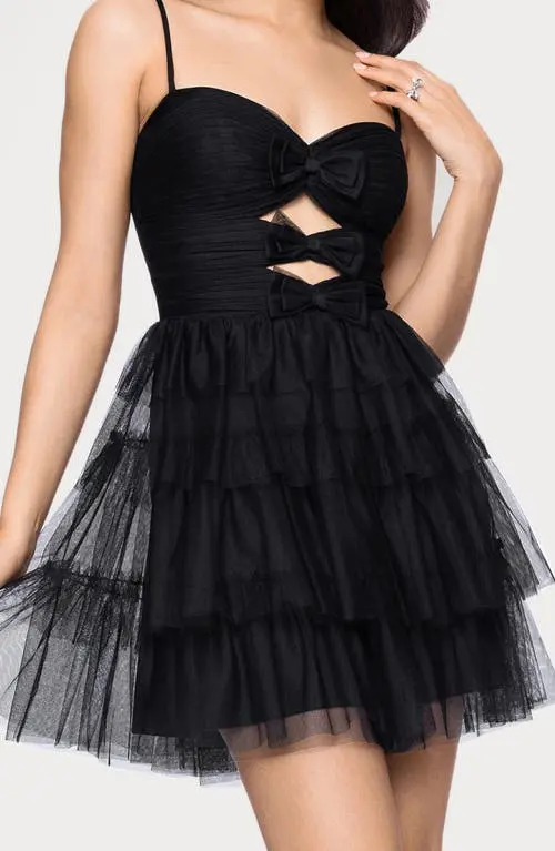 BLONDIE NITES Tiered Bow Cutout Fit & Flare Minidress