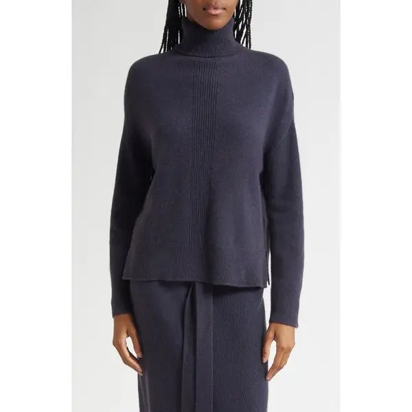 Emporio Armani Melange Turtleneck Wool Sweater - Solid Medium Blue
