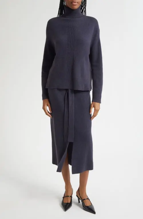Emporio Armani Melange Turtleneck Wool Sweater - Solid Medium Blue