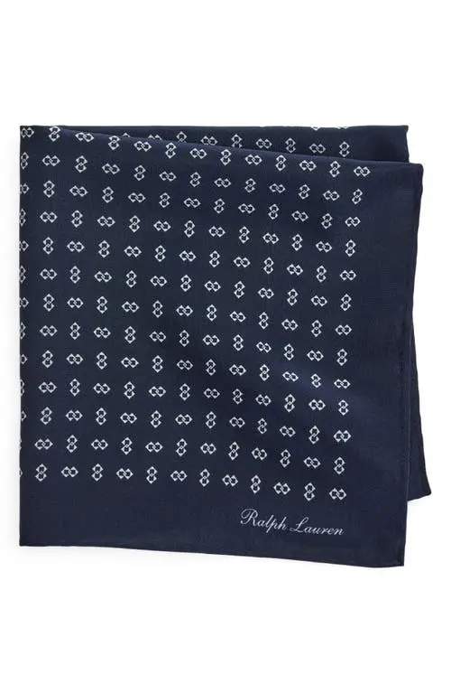 Ralph Lauren Purple Label Linked Diamond Deco Print Silk Pocket Square - Navy