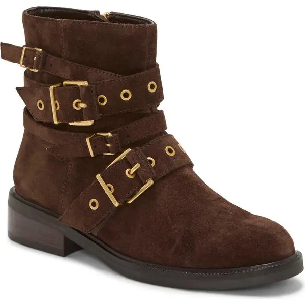 Vince Camuto Arielle Buckle Moto Boots - Brownie Verona