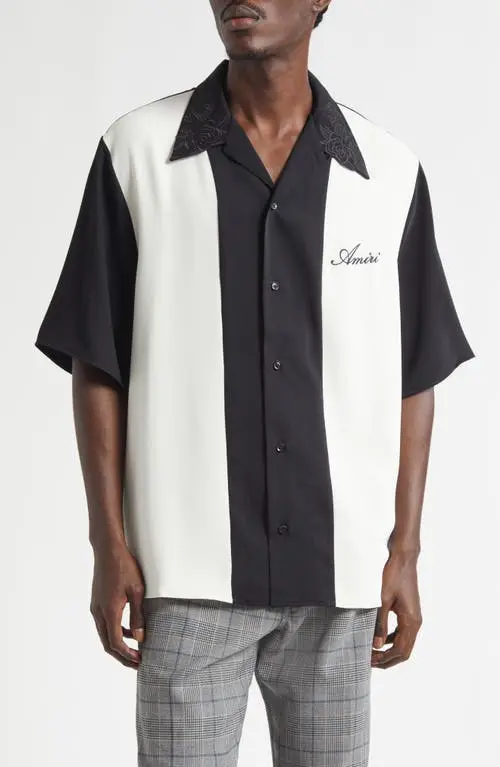 Amiri Colorblock Floral Embroidered Camp Shirt