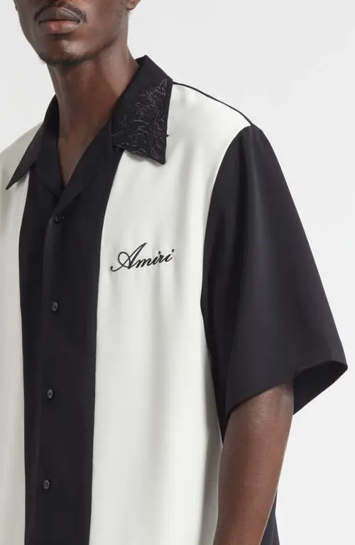Amiri Colorblock Floral Embroidered Camp Shirt