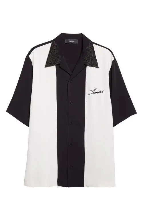Amiri Colorblock Floral Embroidered Camp Shirt