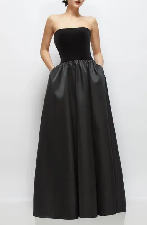 Dessy Collection Strapless Mixed Media Gown