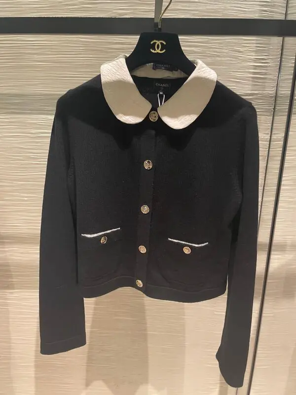 Chanel Knitted Cardigan With Contrast Collar