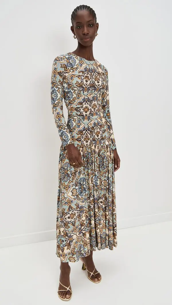 knee length dresses for ladies Farm Rio Golden Foliage One-Shoulder Maxi Dress main image 0