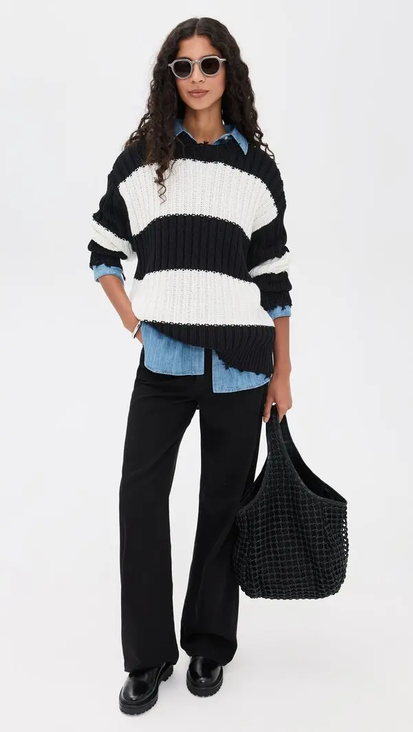 Denimist Oversized Striped Ribbed Sweater