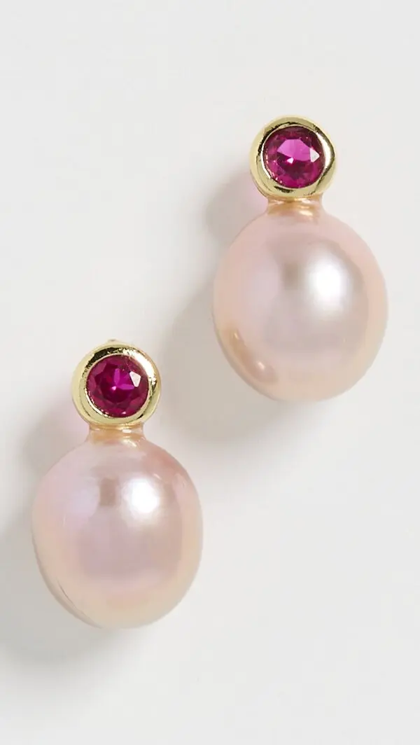 Shashi Stud Earrings With Pearl And Ruby Accent