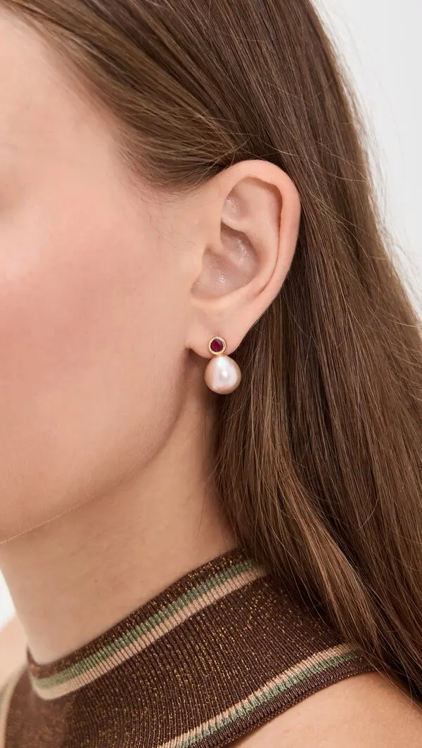 Shashi Stud Earrings With Pearl And Ruby Accent