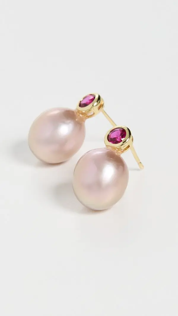 Shashi Stud Earrings With Pearl And Ruby Accent