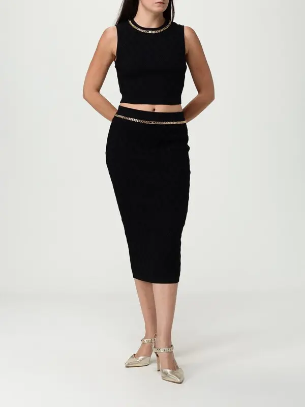 Elisabetta Franchi Cropped Knit Top With Chain Detail - Black