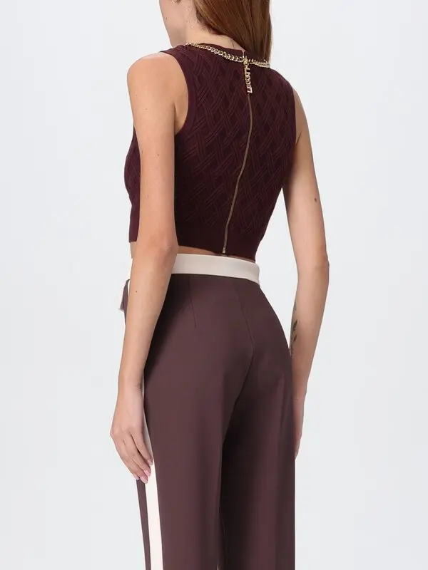 Elisabetta Franchi Cropped Knit Top With Chain Detail - Wine