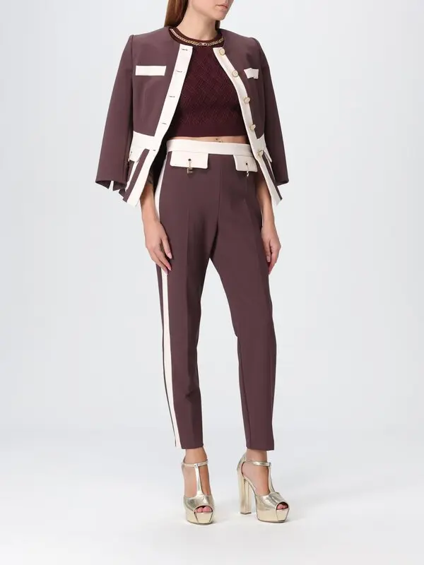 Elisabetta Franchi Cropped Knit Top With Chain Detail - Wine