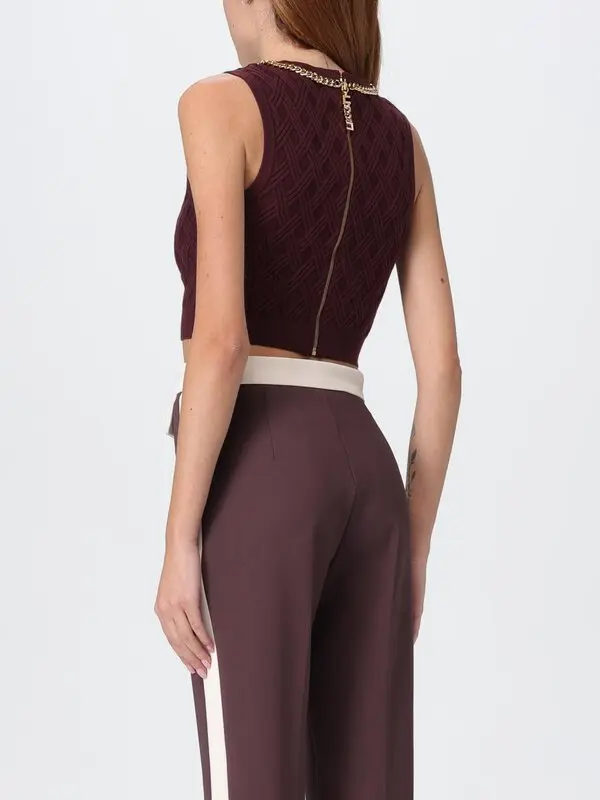 Elisabetta Franchi Cropped Knit Top With Chain Detail - Wine