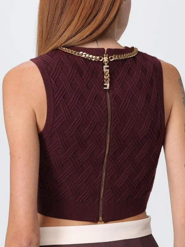 Elisabetta Franchi Cropped Knit Top With Chain Detail - Wine