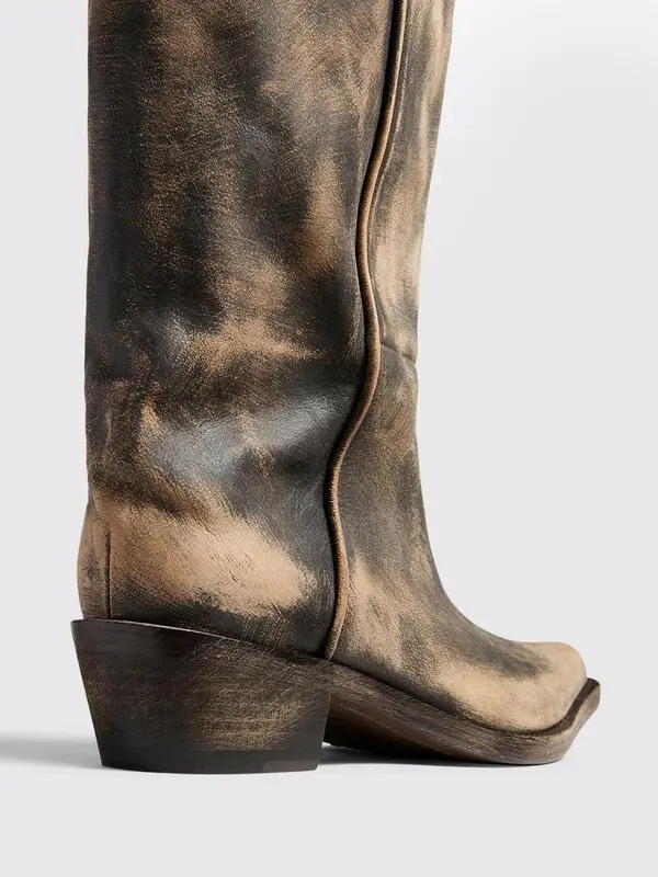 Khaite Distressed Leather Boots - Black