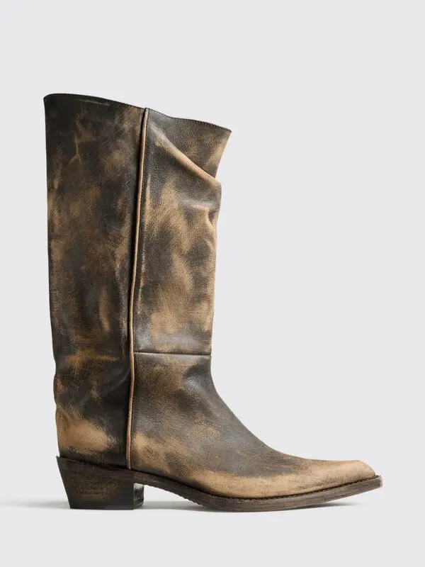 Khaite Distressed Leather Boots - Black